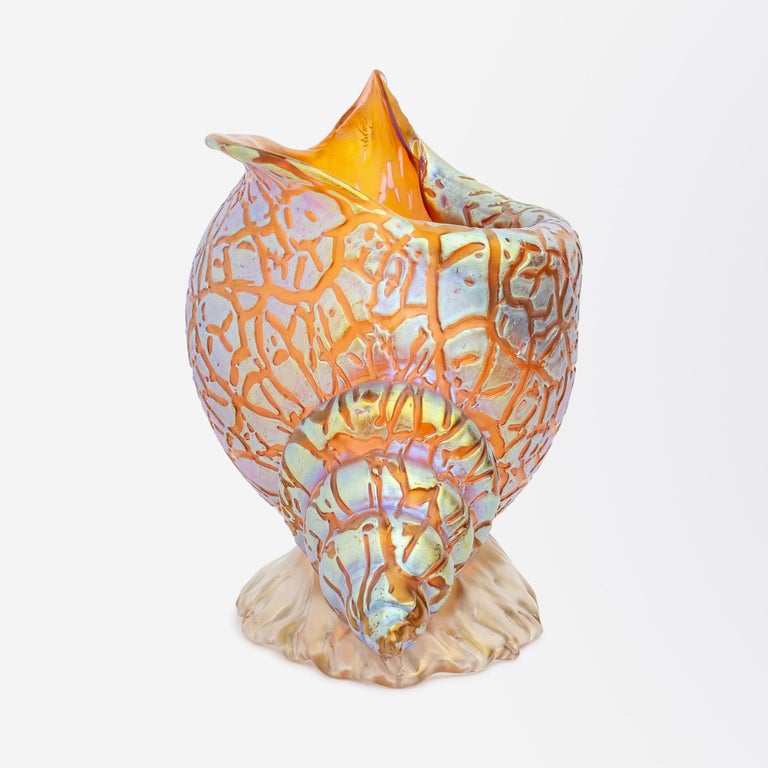 Glass Conch Shell by Loetz in Pink Ground with Mimosa Decor For Sale at ...