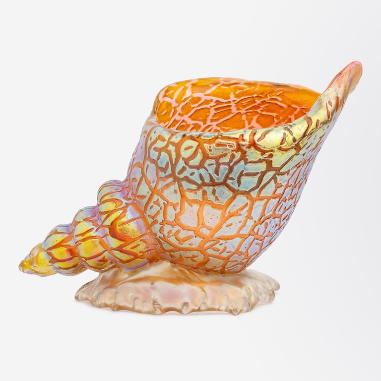 Glass Conch Shell by Loetz in Pink Ground with Mimosa Decor For Sale at ...