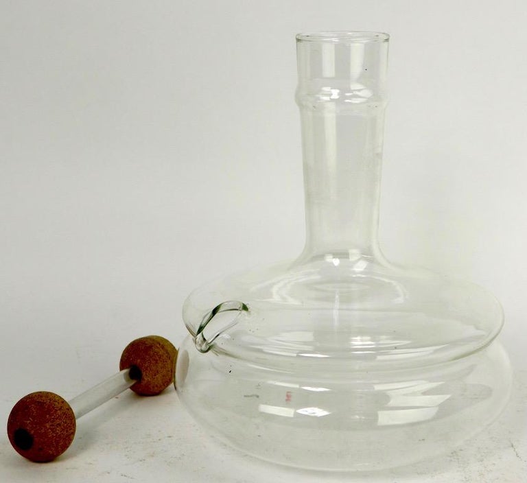 Glass Decanter with Cork Barbell Stopper Possibly Pyrex or Schott For ...