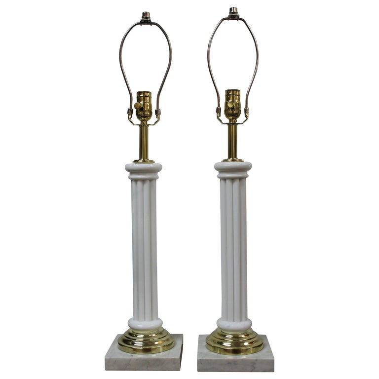 Glass Empire Column Lamps on Marble Bases For Sale at 1stDibs