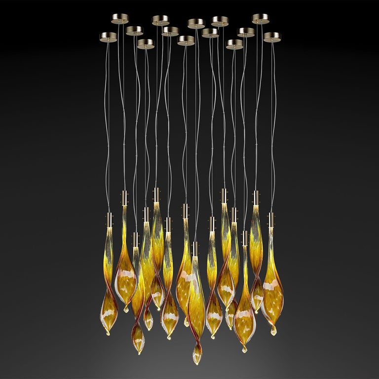 Glass Fall 15 Leaves Chandelier For Sale at 1stDibs