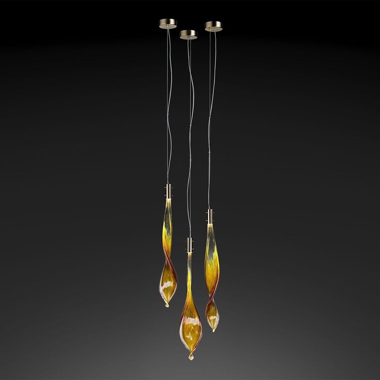 Glass Fall 3 Leaves Chandelier For Sale at 1stDibs