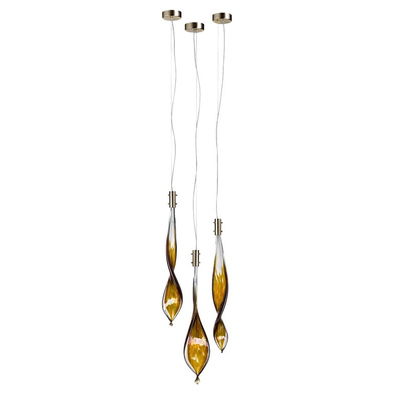 Glass Fall 3 Leaves Chandelier For Sale at 1stDibs