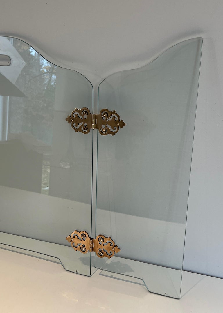 Glass Fireplace Screen with Bronze Hinges For Sale at 1stDibs