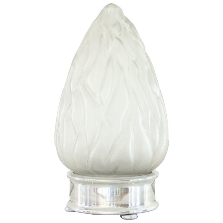 Glass Flame Lamp on Nickel Base, 1980s For Sale at 1stDibs