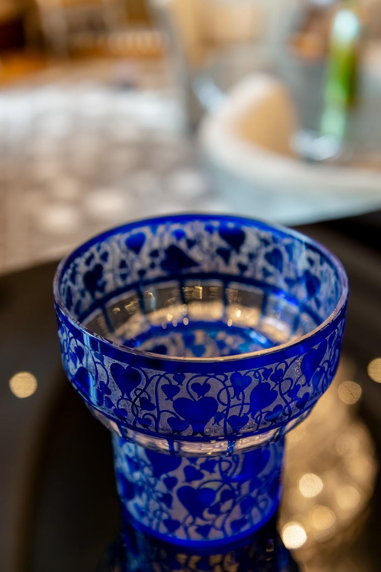 Glass Goblet Hans Bolek Blue Etching, circa 1914 For Sale at 1stDibs