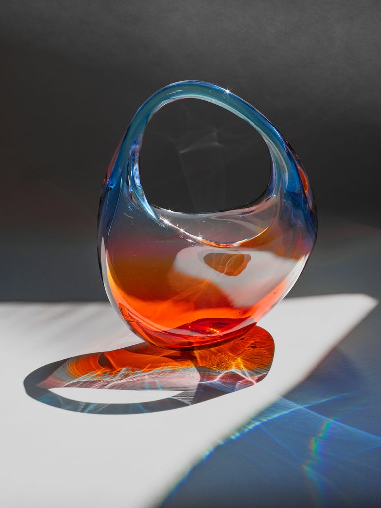 Glass Handbag with Blue and Amber Fade by Raiffe For Sale at 1stDibs