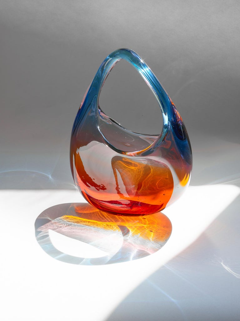 Glass Handbag with Blue and Amber Fade by Raiffe For Sale at 1stDibs