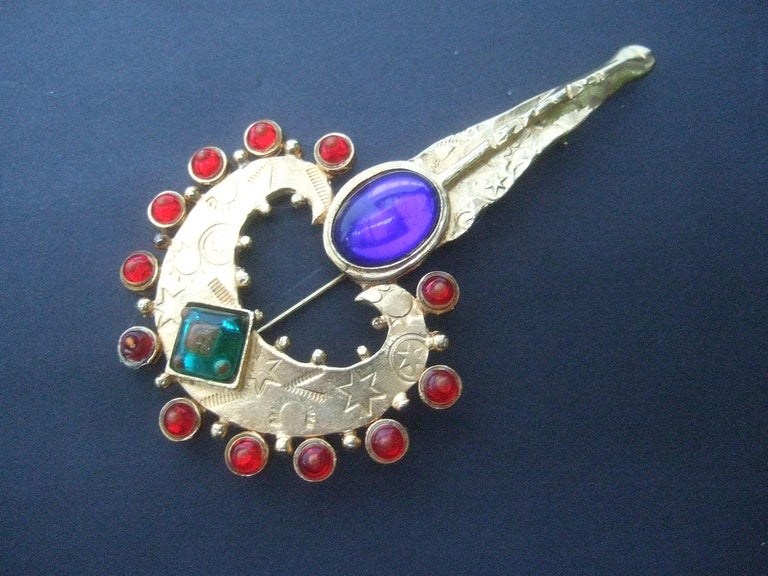 Glass Jeweled Heart and Key Brooch Designed by Robert Rose c 1980s For ...