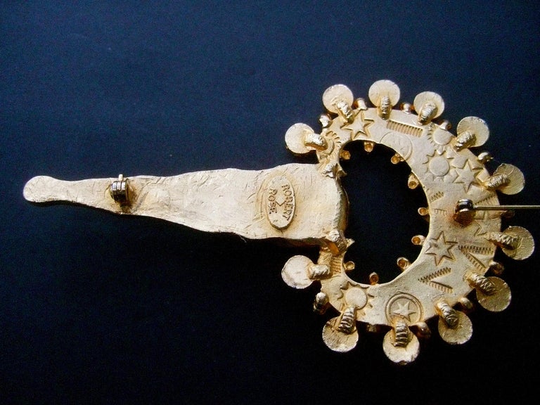 Glass Jeweled Heart and Key Brooch Designed by Robert Rose c 1980s For ...