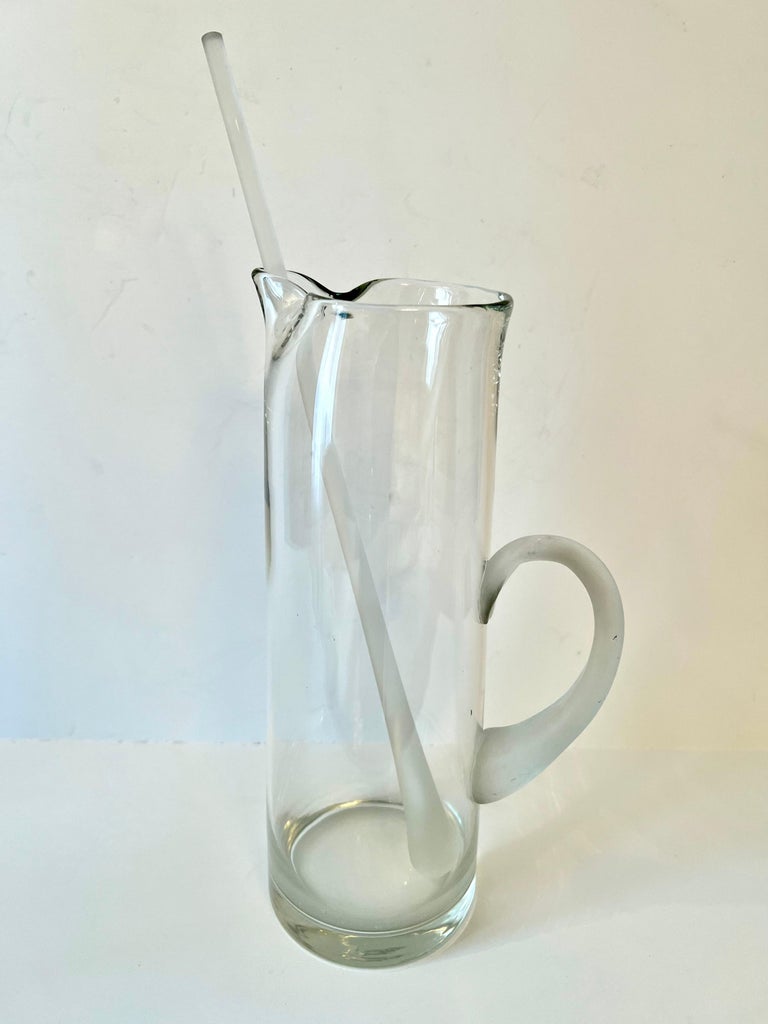 Glass Martini Pitcher with Frosted Handle and Stirrer For Sale at 1stDibs