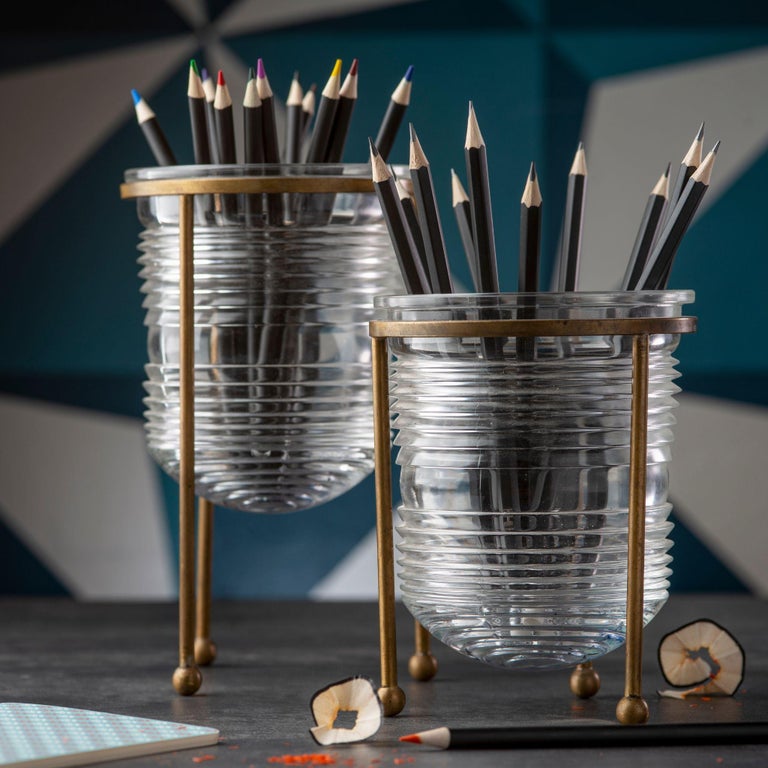 Enchanted brass and glass pen holder For Sale at 1stDibs