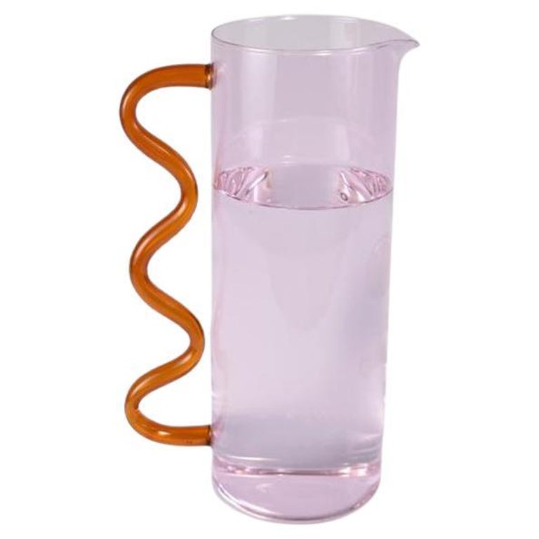 Glass Pitcher in Pink with an Amber Wavy Handle at 1stDibs