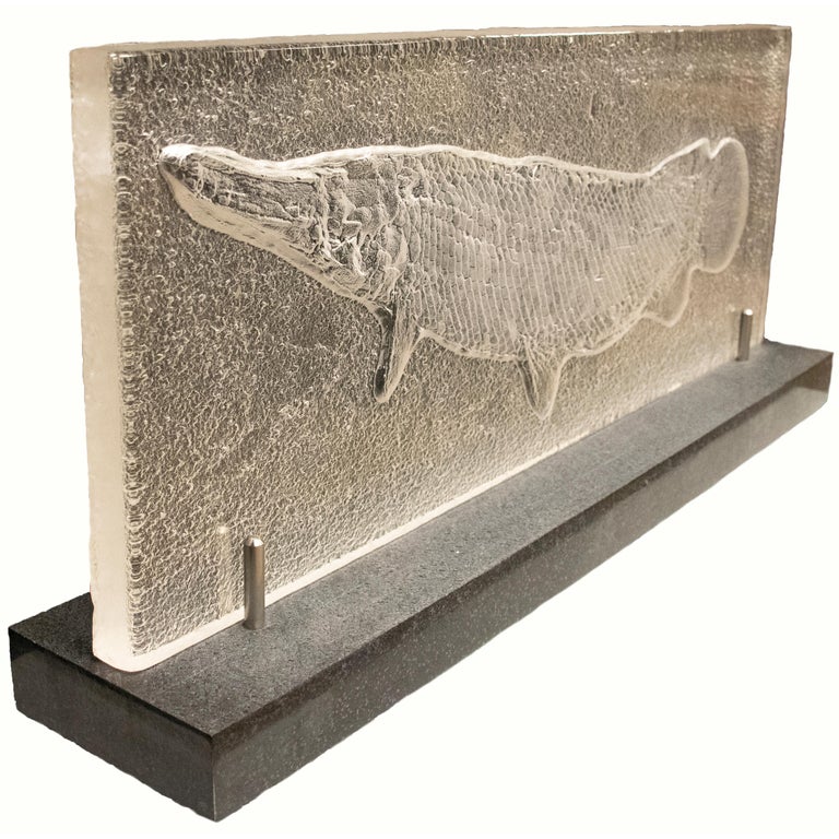 Glass Sculpture, Cast from 50 Million Year Old Eocene Era Fossil Fish ...