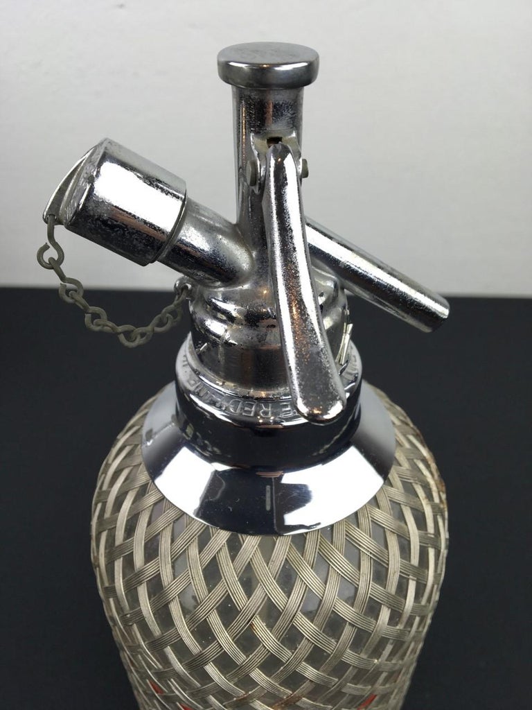 Glass Soda Siphon by Sparklets London with Wire Mesh at 1stDibs