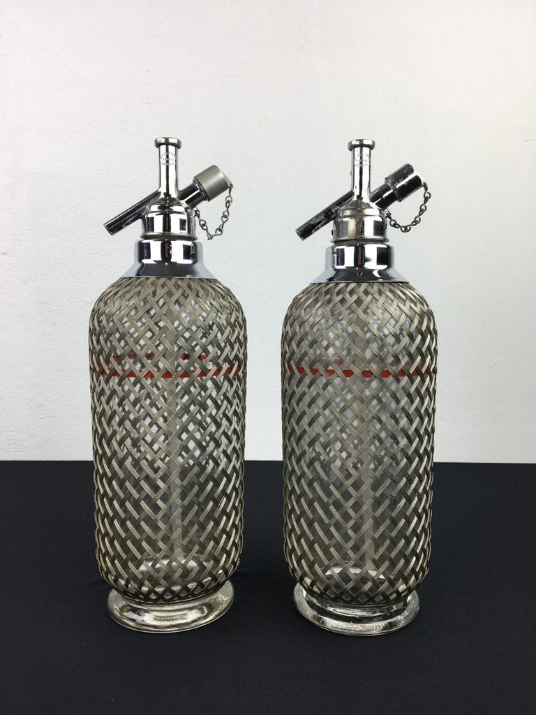 Glass Soda Siphon by Sparklets London with Wire Mesh at 1stDibs
