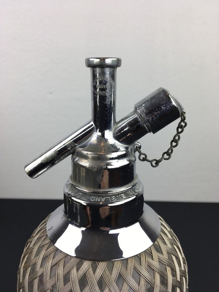 Glass Soda Siphon by Sparklets London with Wire Mesh at 1stDibs