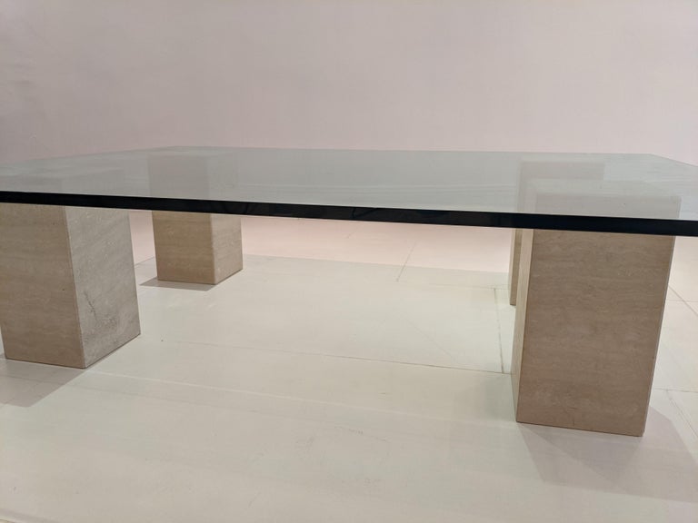 Glass Table and Travertine Legs For Sale at 1stDibs