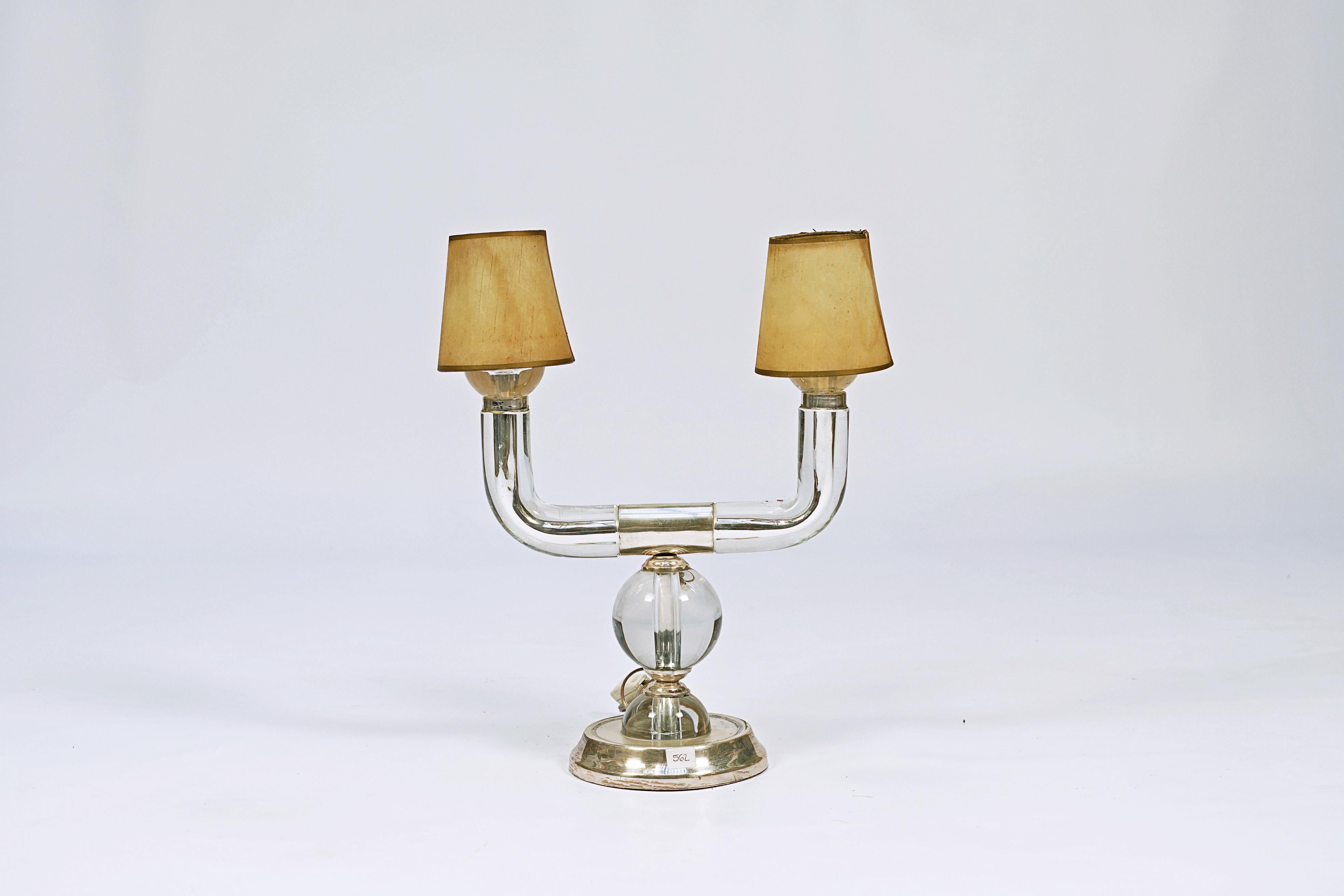 Glass Table Lamp with Double Light by Jacques Adnet For Sale at 1stDibs