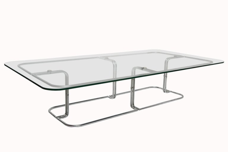 Glass Table with Chromed Tubular Base at 1stDibs