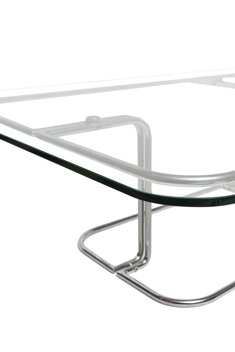 Glass Table with Chromed Tubular Base at 1stDibs