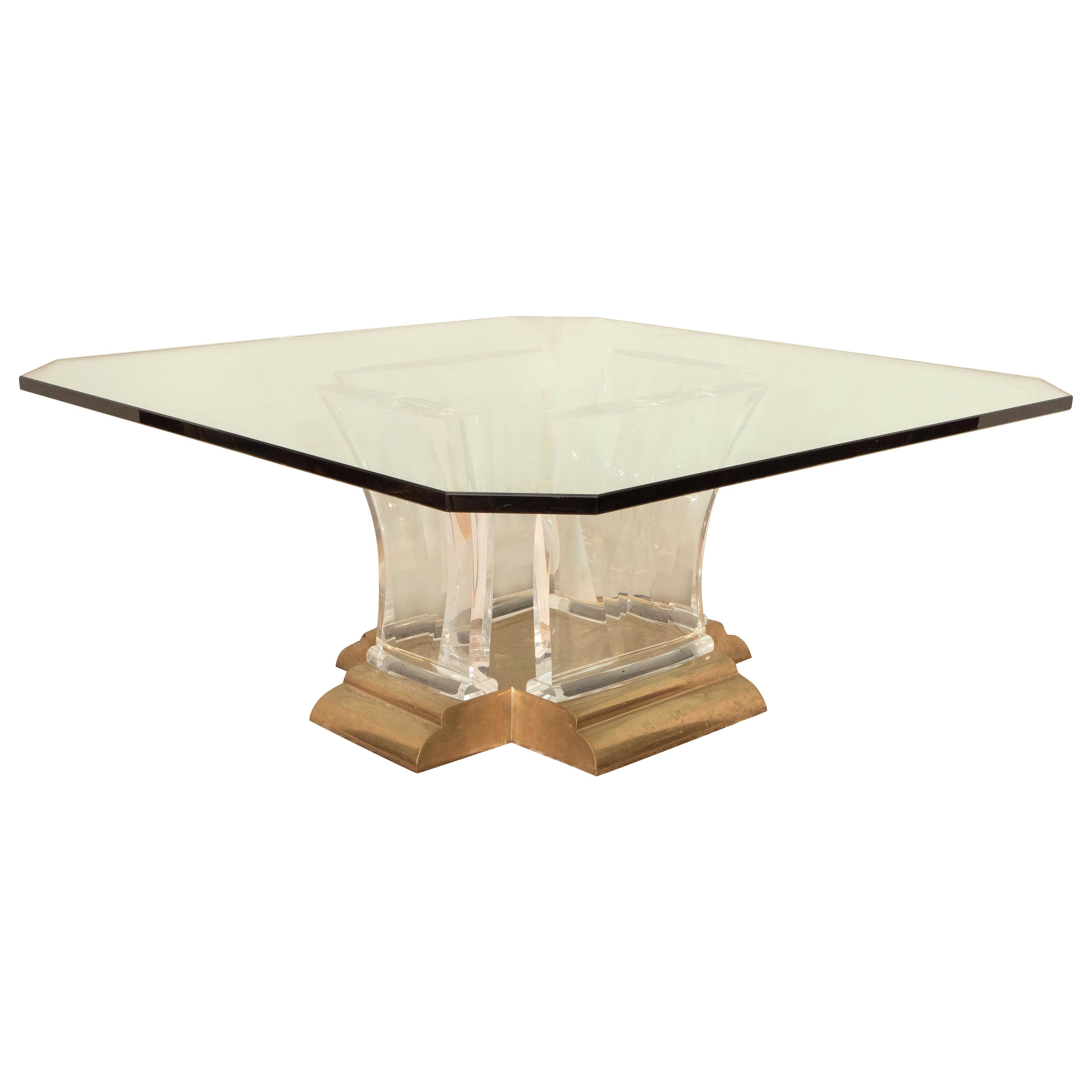 Glass Table with Lucite Base at 1stDibs