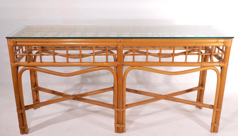 Glass Top Bamboo Console Sofa Table at 1stDibs