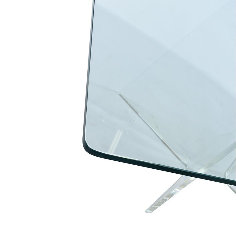 Glass Top Rectangular Dining Table with Asymmetric Angled Lucite ...