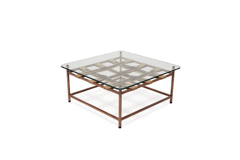 Glass-Topped Antique Copper Coffee Table For Sale at 1stDibs
