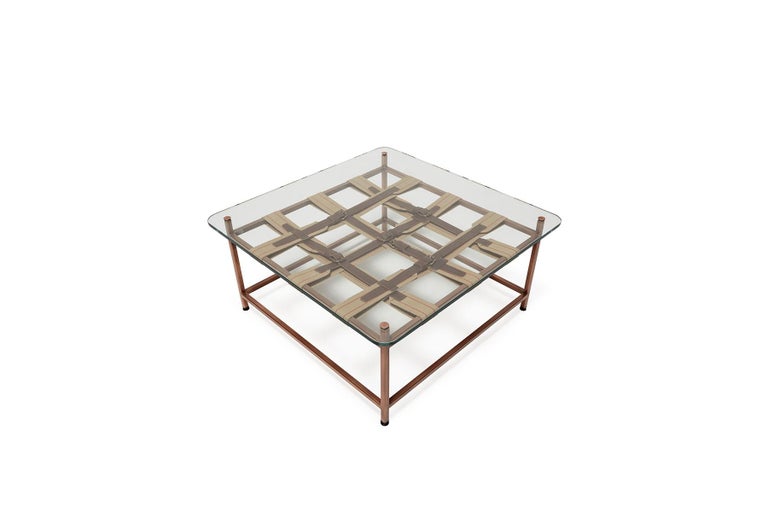 Glass-Topped Antique Copper Coffee Table For Sale at 1stDibs