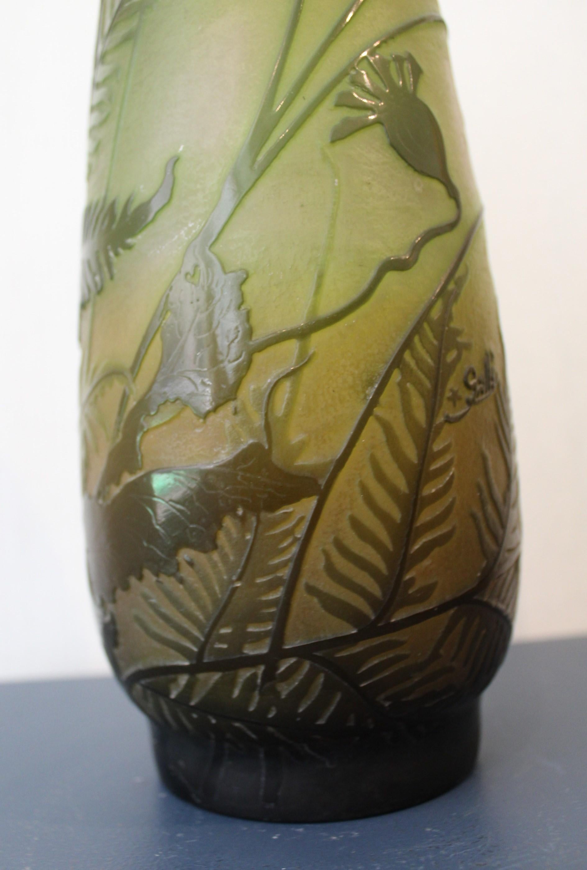 Glass Vase Signed Gallé, Art Nouveau, France 20th century For Sale at ...