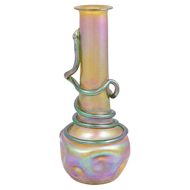 Glass Vase with a Snake Loetz Bohemian circa 1903 Iridescent Yellow ...
