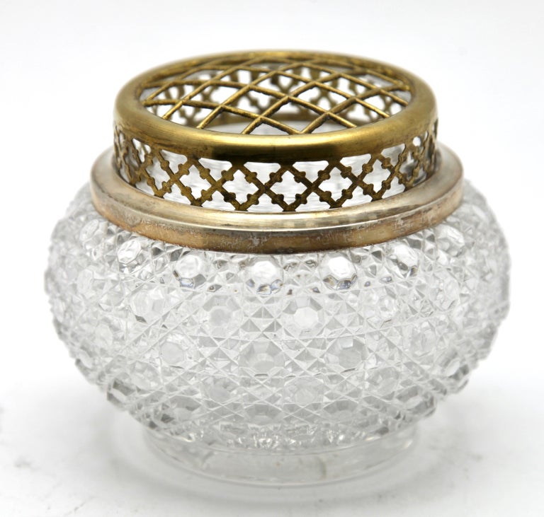 Glass Vase with Copper Floral Frog Cap Bouquetiers, 1930s at 1stDibs