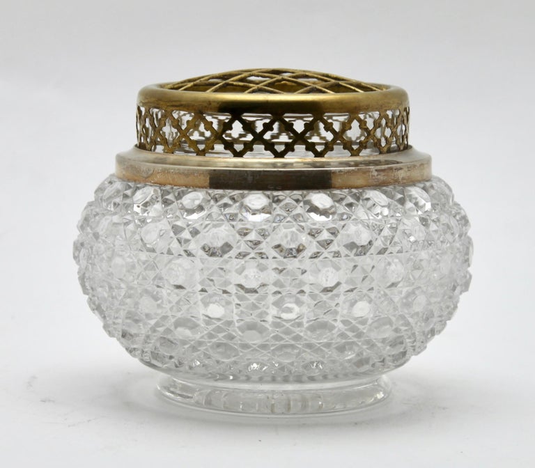 Glass Vase with Copper Floral Frog Cap Bouquetiers, 1930s at 1stDibs