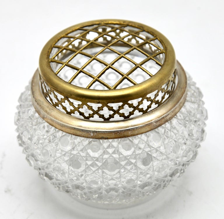 Glass Vase with Copper Floral Frog Cap Bouquetiers, 1930s at 1stDibs
