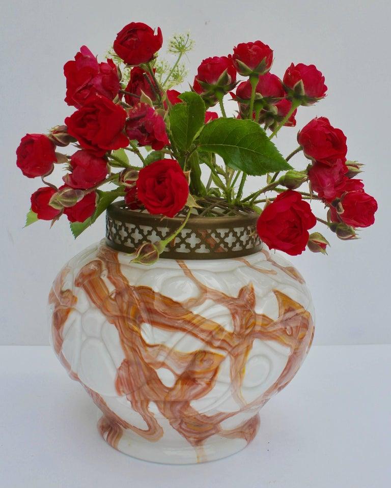 Glass Vase with Copper Floral Frog Cap Bouquetiers, 1930s at 1stDibs