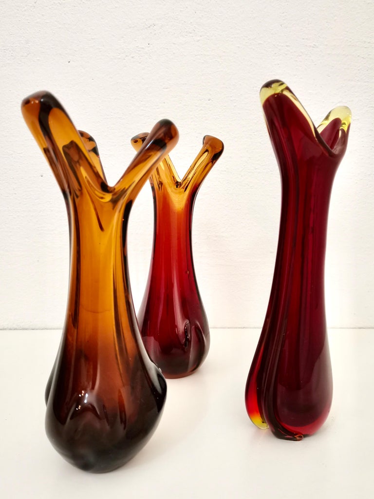Glass Vases, 1970s, Set of 3 For Sale at 1stDibs
