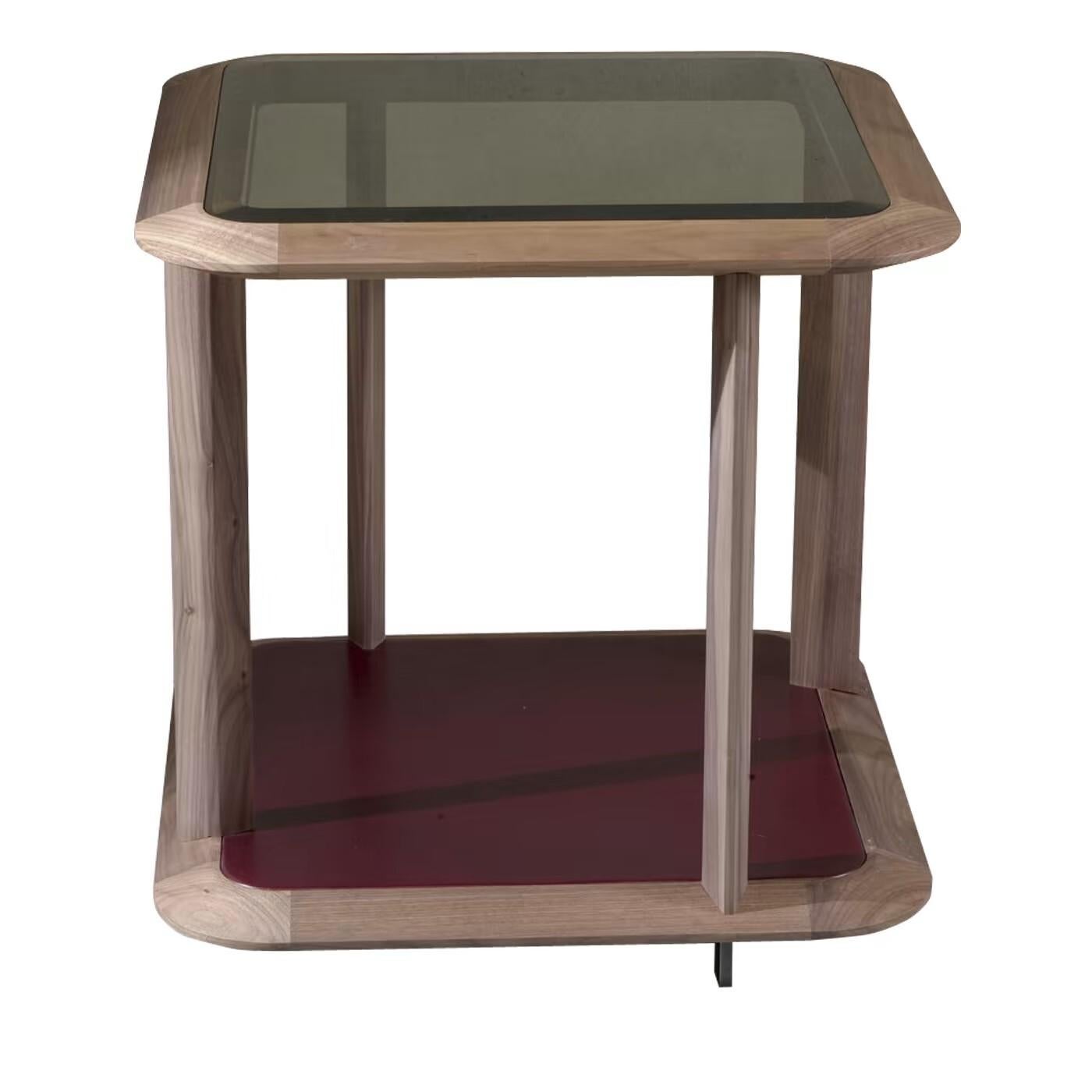 Glass, Walnut Wood, Leather, Adam Side Table For Sale at 1stDibs