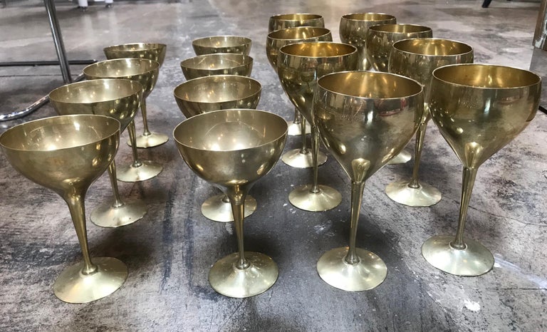 Glassware Set for 8 Brass Glasses Signed "Leonard E.P.N.S.", Italy ...