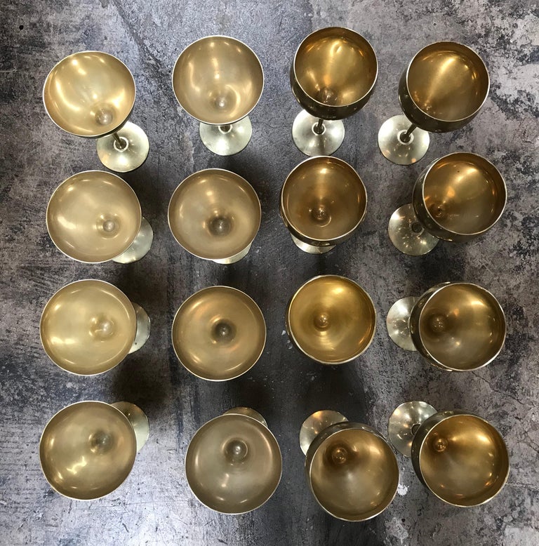 Glassware Set for 8 Brass Glasses Signed "Leonard E.P.N.S.", Italy ...
