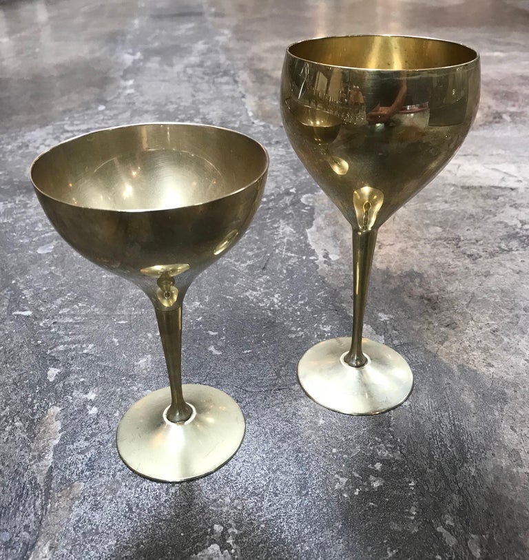 Glassware Set for 8 Brass Glasses Signed "Leonard E.P.N.S.", Italy ...