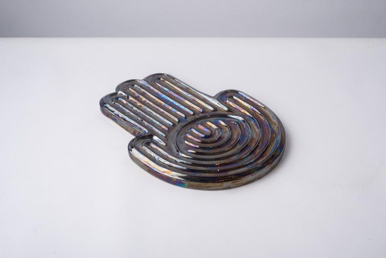 Hamsa Fatima Hand Glazed Blue High Temperature Ceramic Tray For Sale at ...
