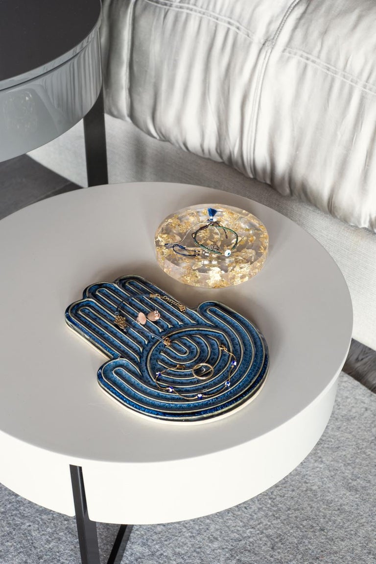 Hamsa Fatima Hand Glazed Blue High Temperature Ceramic Tray For Sale at ...