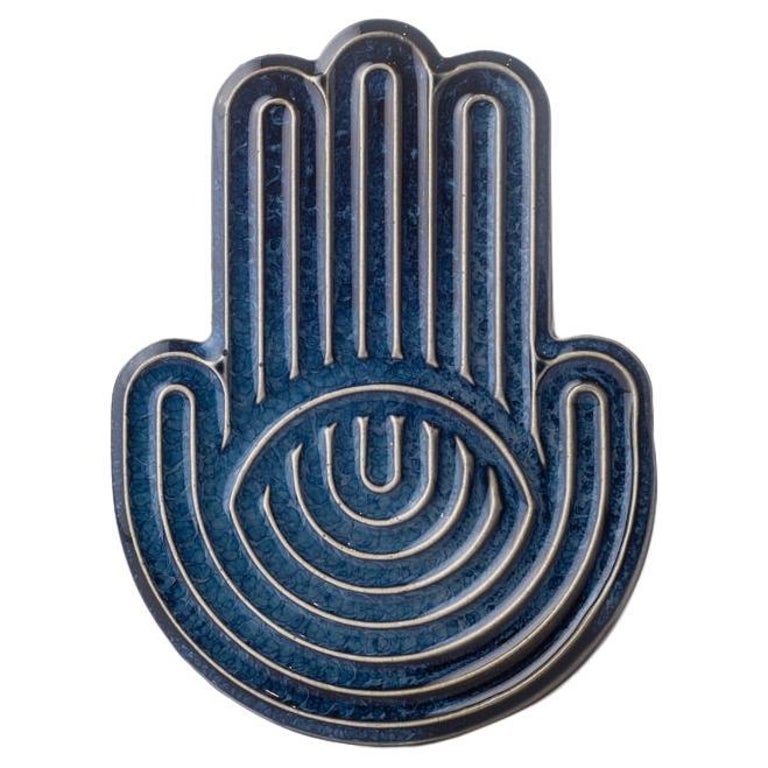 Hamsa Fatima Hand Glazed Blue High Temperature Ceramic Tray For Sale at ...