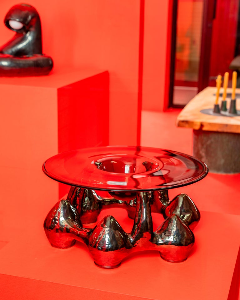 Glazed Ceramic and Blown Glass Coffee Table by Ellen Pong For Sale at 1stDibs