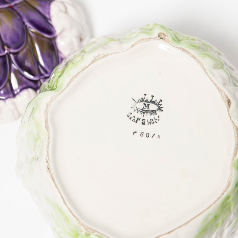 Glazed ceramic Cauliflower Centerpiece signed Mancioli. Italy, Mid-20th ...