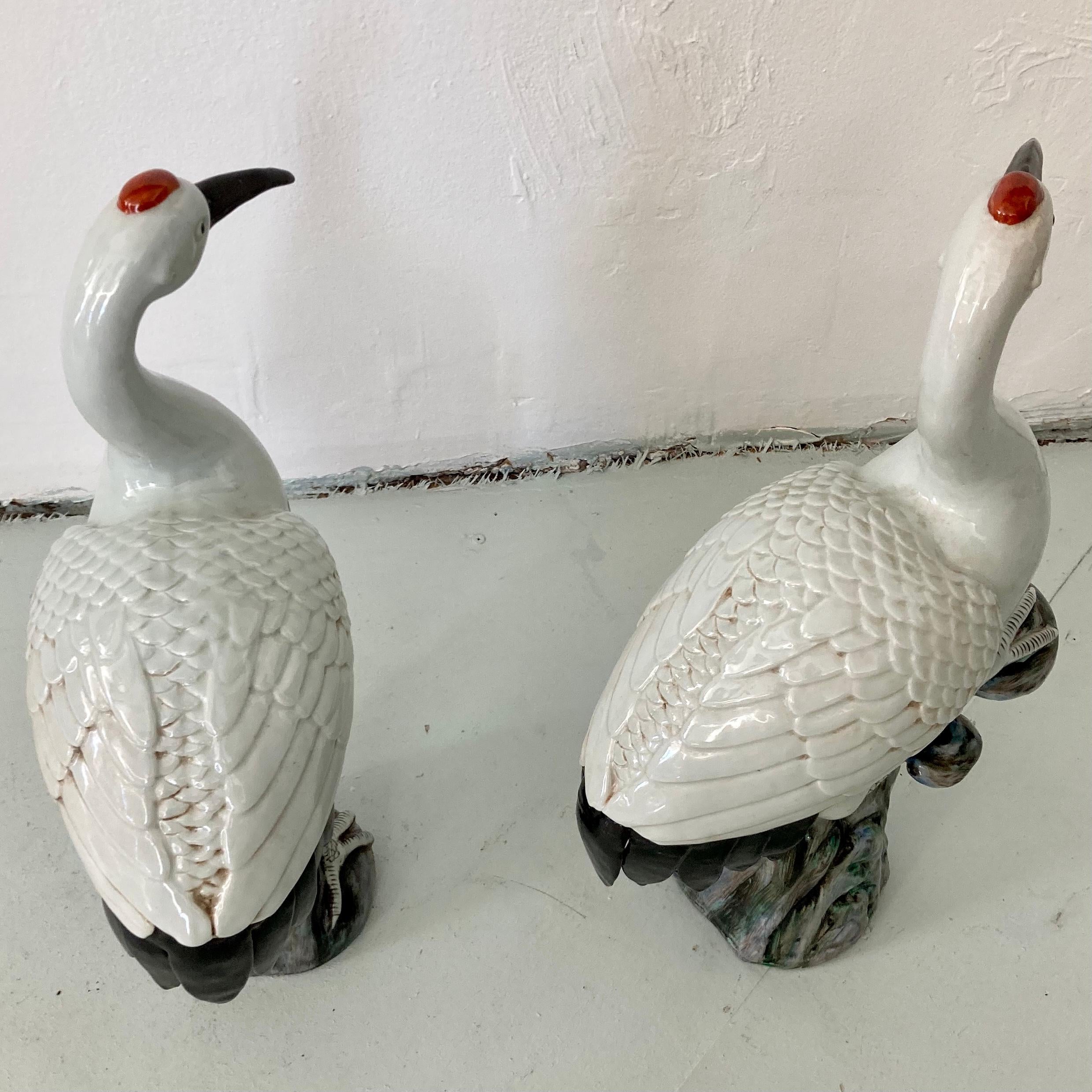 Glazed Ceramic Crane Birds, a Pair For Sale at 1stDibs
