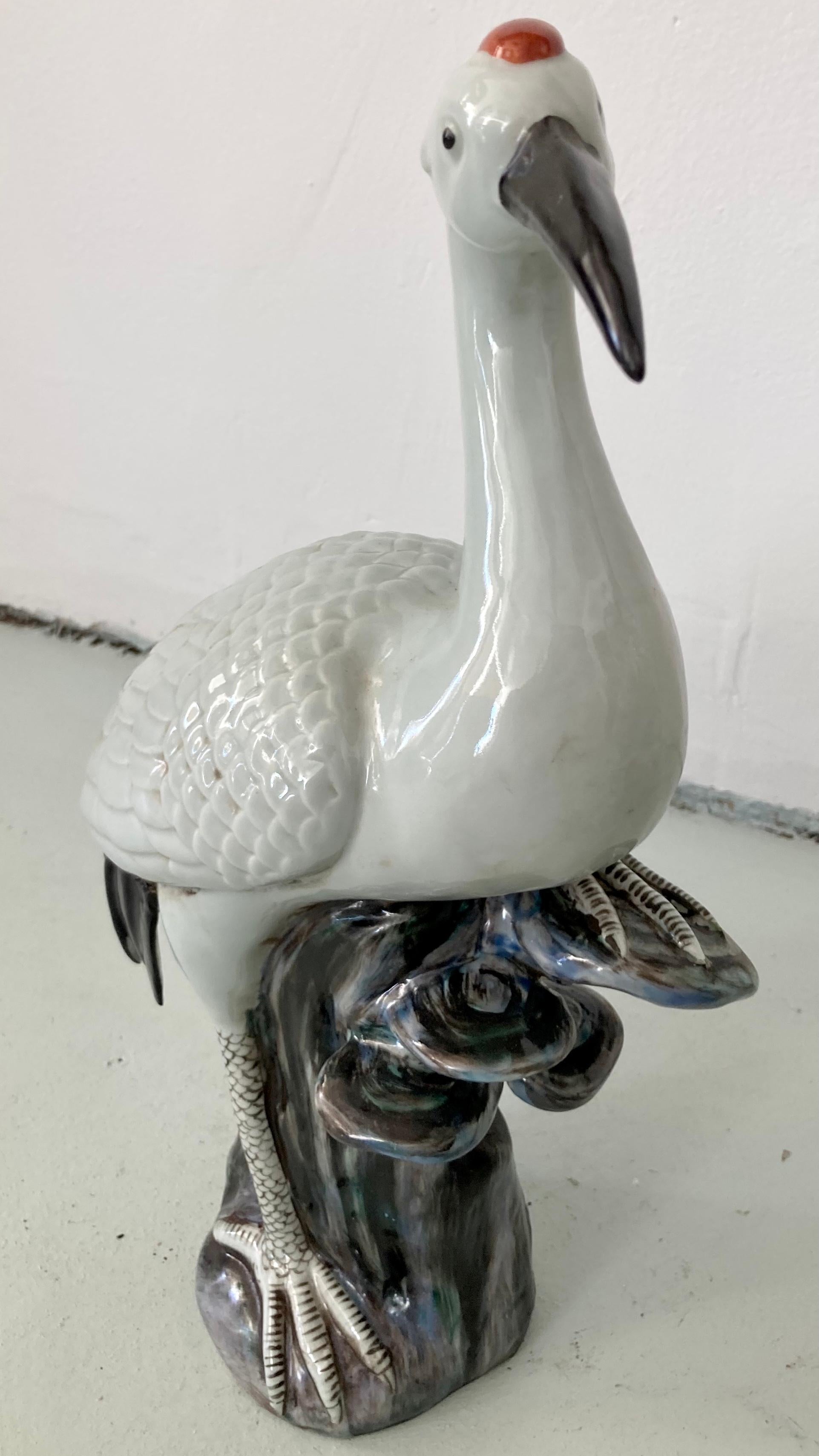 Glazed Ceramic Crane Birds, a Pair For Sale at 1stDibs