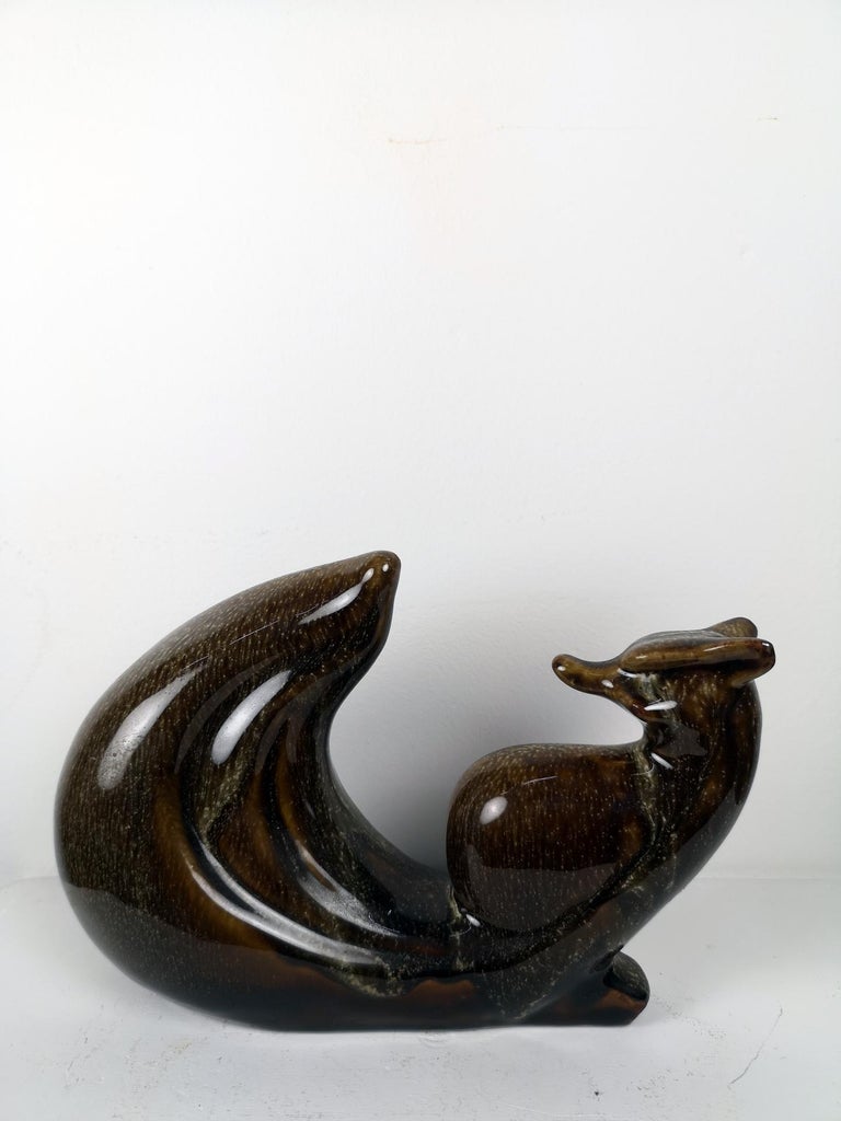 Glazed Ceramic Fox Sculpture, 1960s For Sale at 1stDibs