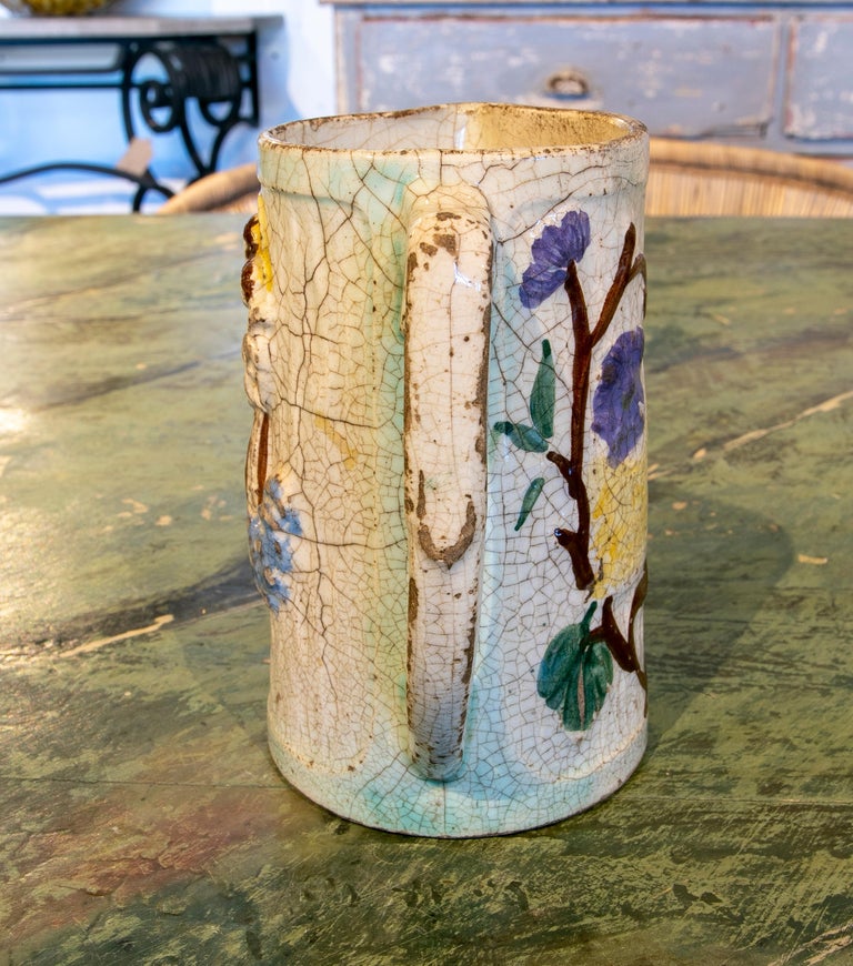 Glazed Ceramic Wine Jug with Monk Decoration For Sale at 1stDibs